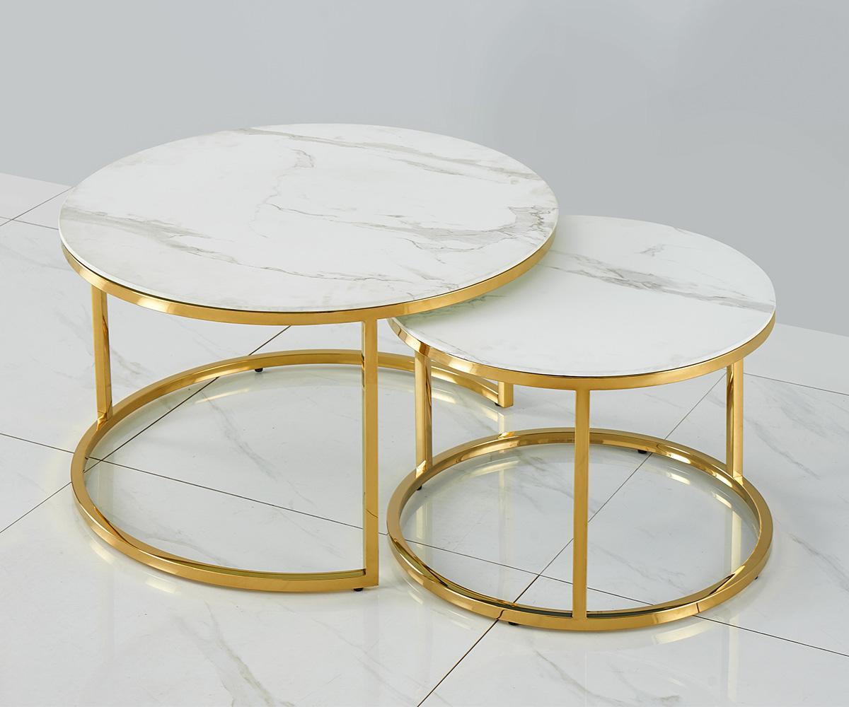 White Marble Glass Coffee Table with Gold Legs- Model Carina – SalesAway