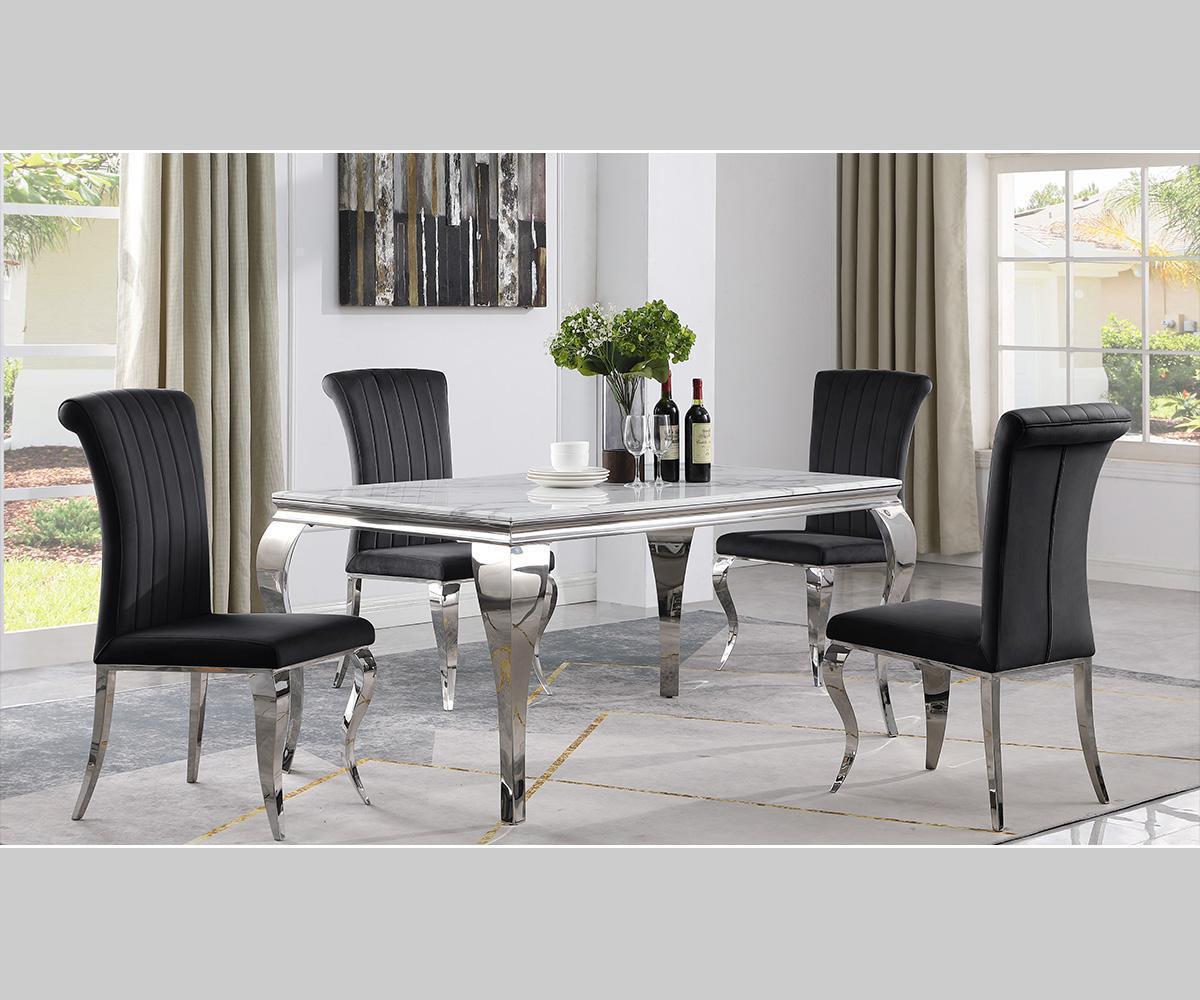5 PC Stunning White & Black Marble Dining Table Set- Model Bianca ...