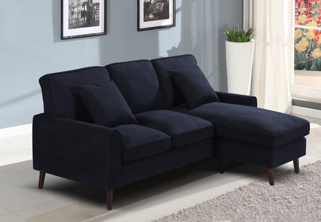 Black Fabric Sectional Sofa - Includes Throw Pillows- Model Mona ...