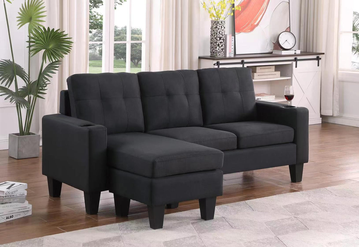 Black Fabric Sectional Sofa With Floating Ottoman - Model Robyn – SalesAway