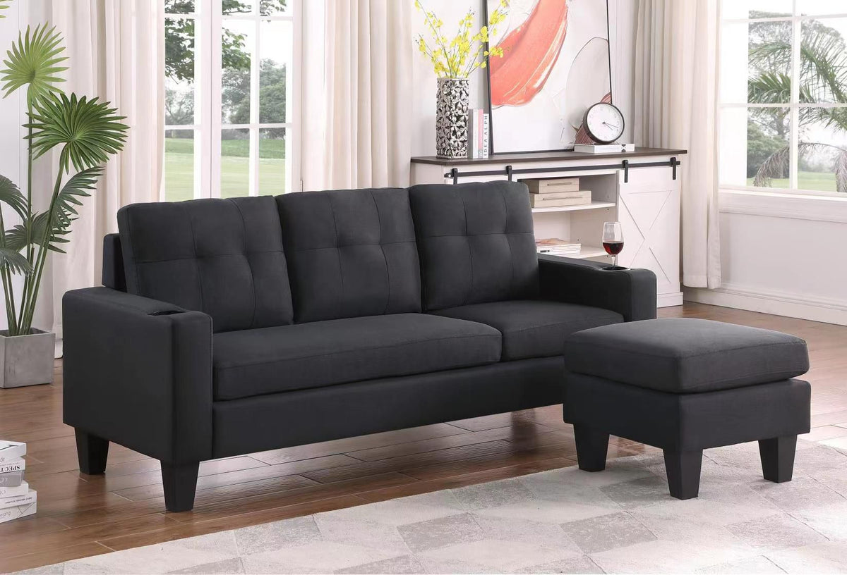 Black Fabric Sectional Sofa With Floating Ottoman - Model Robyn – SalesAway