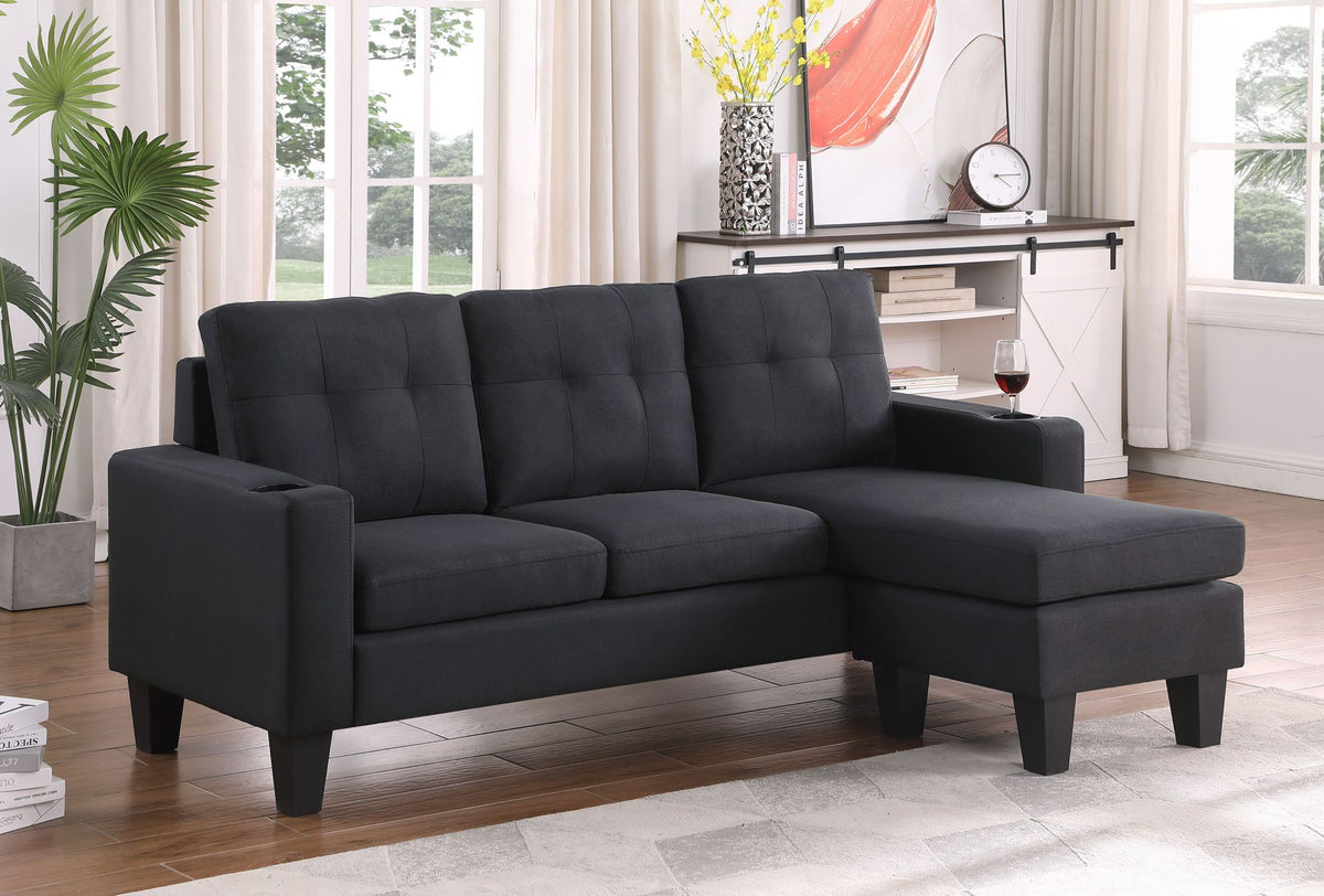 Black Fabric Sectional Sofa With Floating Ottoman - Model Robyn – SalesAway