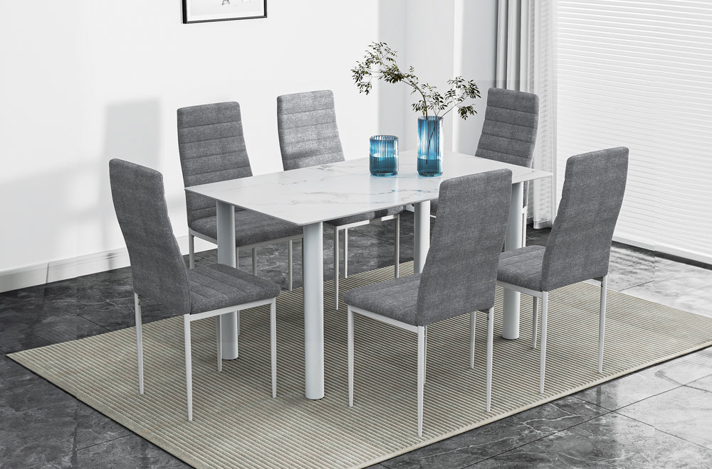 7 PC White Glass Marble Dining Table Set- Model #3409 – SalesAway