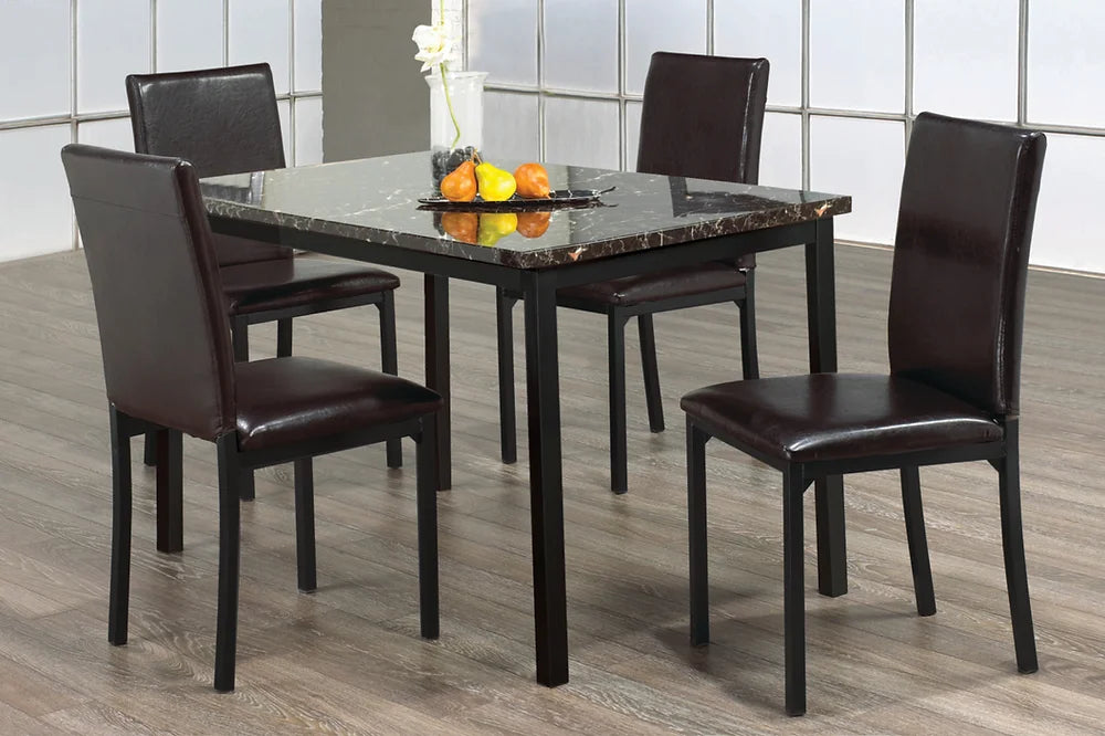 5 PC Dark Brown Marble Dining Table Set- Model #1522 – SalesAway