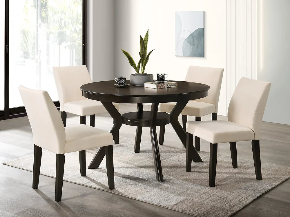 5 PC Espresso Round Wood Dining Table Set With Storage Shelf- Model #1 ...