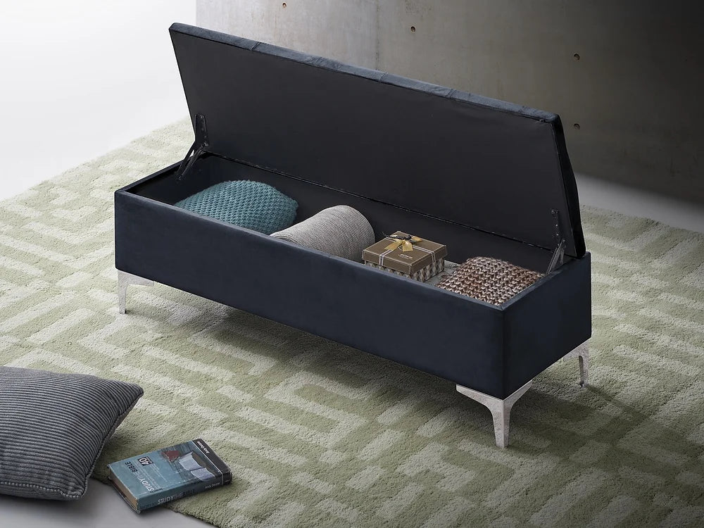Black Velvet Storage Bench with Button Tufting & Chrome Legs- Model #6 ...