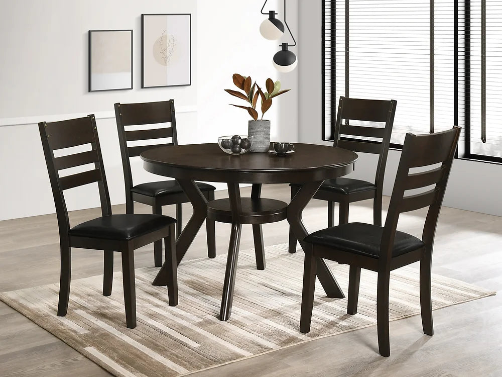 5 PC Espresso Round Wood Dining Table Set With Storage Shelf- Model #1 ...