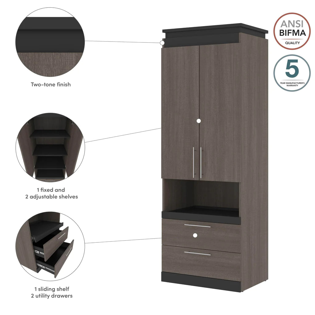 Bark Grey & Graphite 30"W Storage Cabinet with Pull-Out Shelf- Model O ...