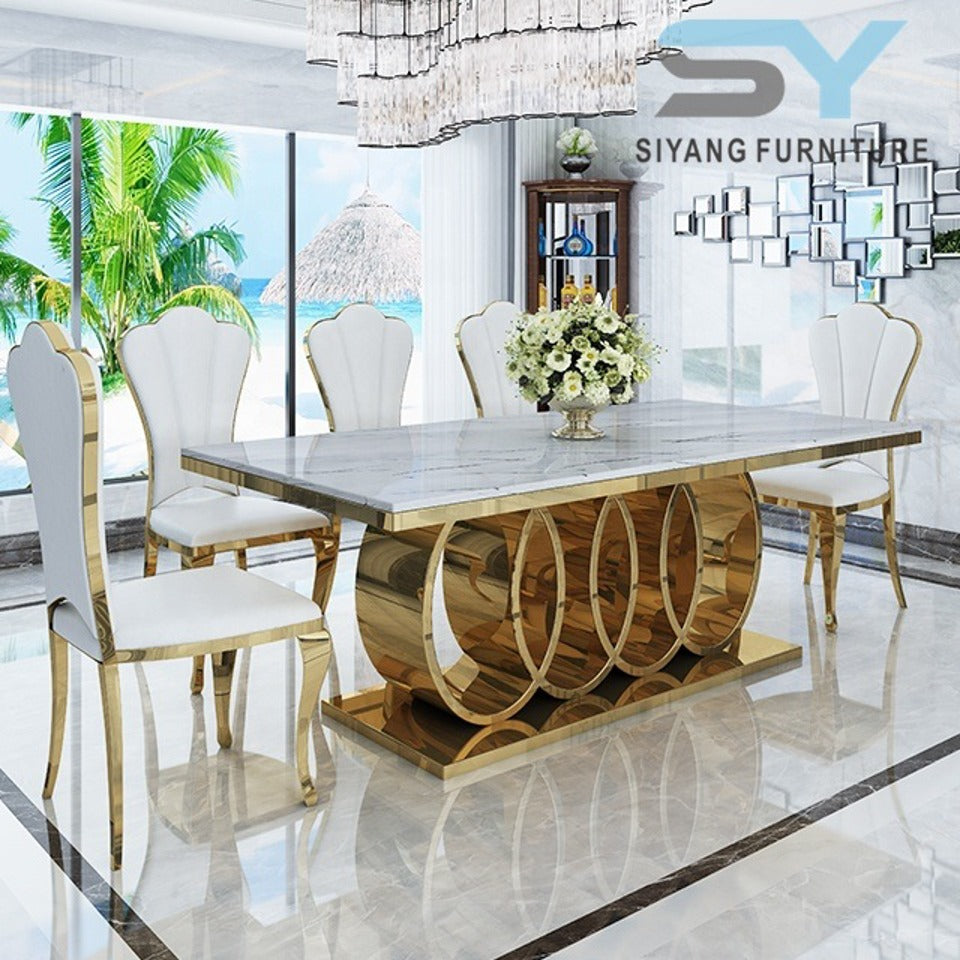 80" White & Gold Marble Dining Table- Model Audi – SalesAway