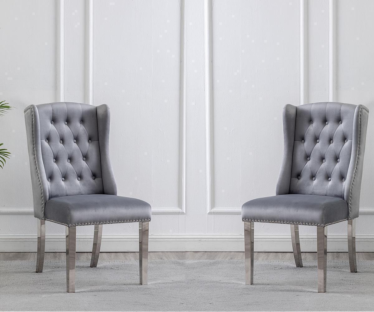 2, 4 or 6 Grey Velvet Fabric Tufted Nailhead Dining Accent Chairs- Mod ...
