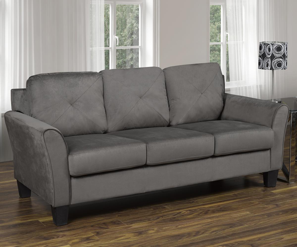 Grey Micro Suede Fabric 3 Seater Sofa With Wooden Legs- Model Samara ...