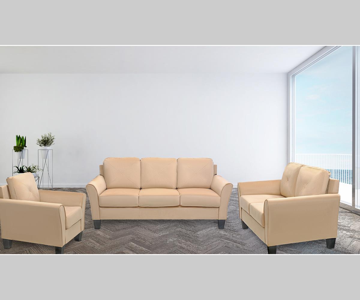 Beige Micro Suede Fabric Chair With Wooden Legs- Model Samara – SalesAway