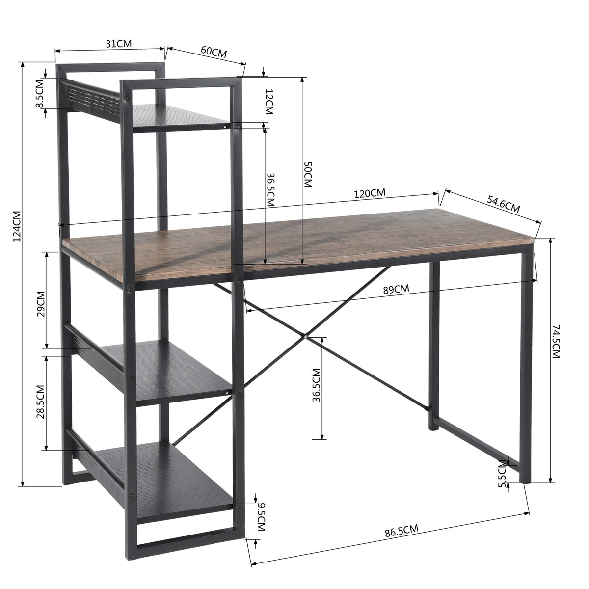 Metal Wood Computer Desk With Shelves- Model Alaska – SalesAway