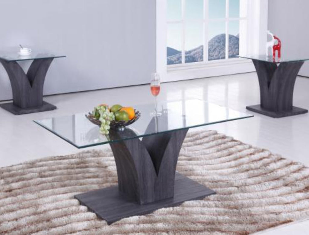 3 PC Grey Glass Coffee Table Set- Model #7404 Aloe – SalesAway
