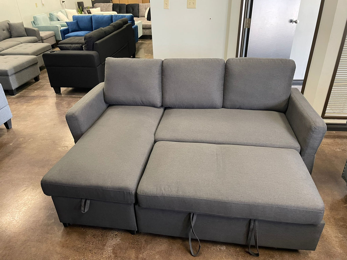 Dark Grey Fabric Pull Out Sectional Sofa Bed With Storage In Chaise- M ...
