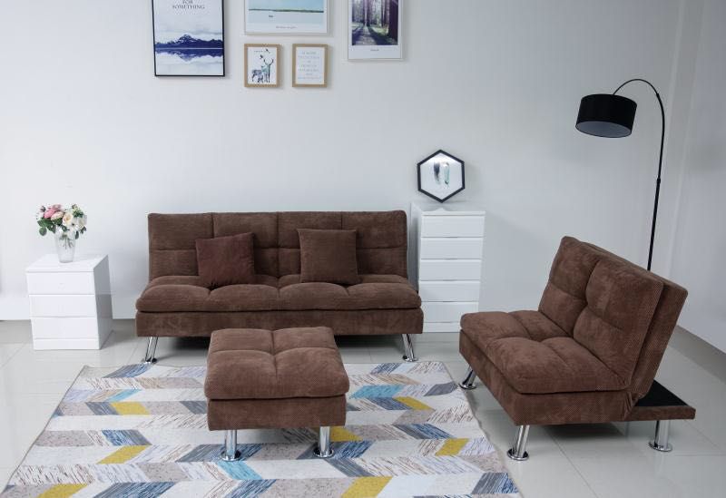 Brown Versatile 3 Style Fabric King Sofa Bed, 3 Piece Sofa Set & Secti ...