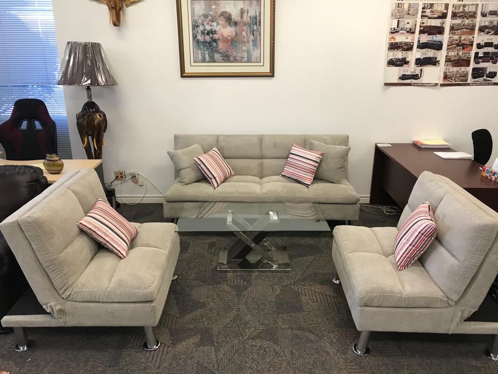 Grey Versatile 3 in 1 Fabric King Sofa Bed, 3 PC Sofa Set & Sectional ...
