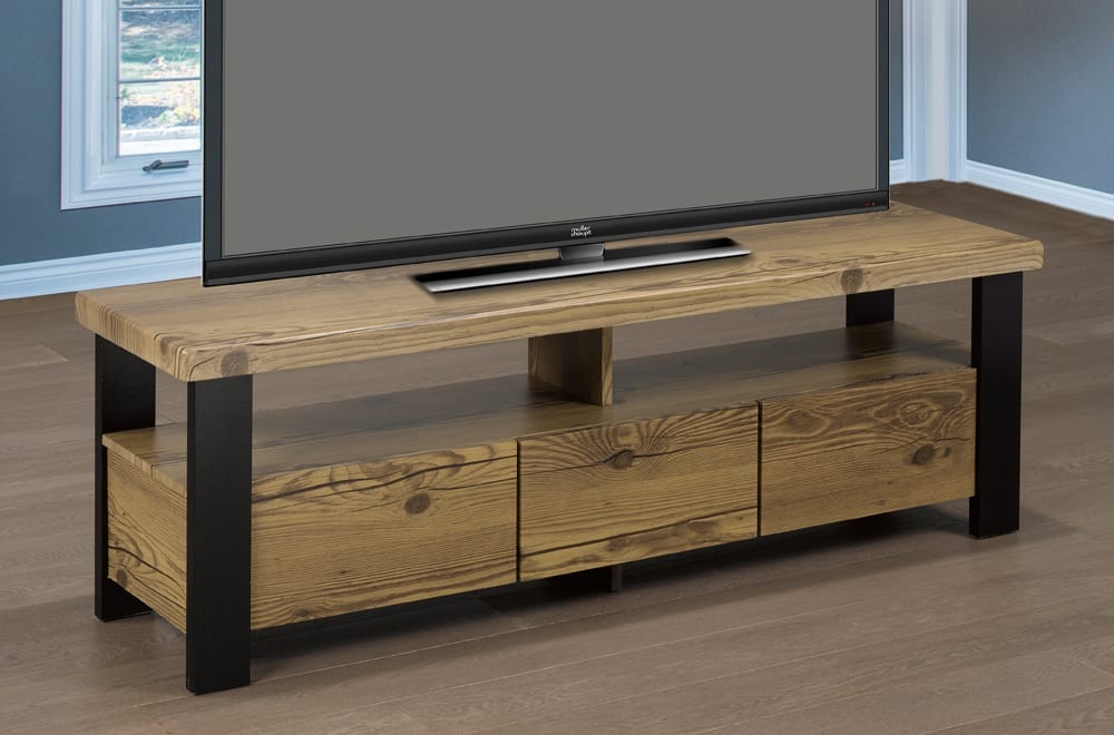 Espresso Distressed Wood TV Stand With Three Deep Set Drawers- Model ...