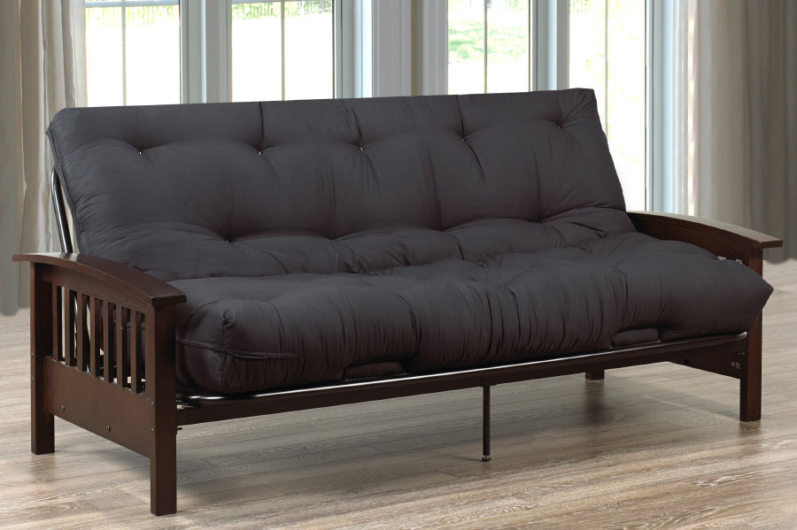 Metal Futon Frame With Espresso Wooden Arms - Futon Mattress Optional ...